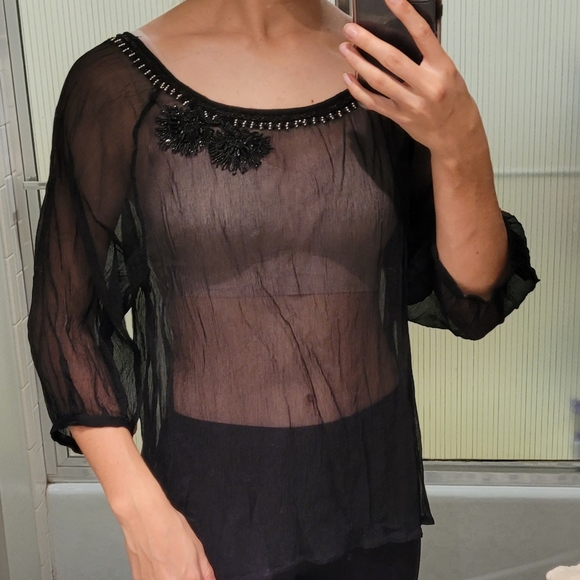 Tops | Black Sheer Silk Blouse | Poshmark